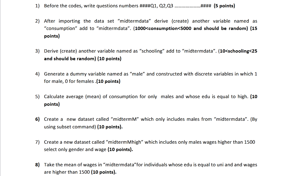 Solved 1) Before the codes, write questions numbers ####Q1, | Chegg.com