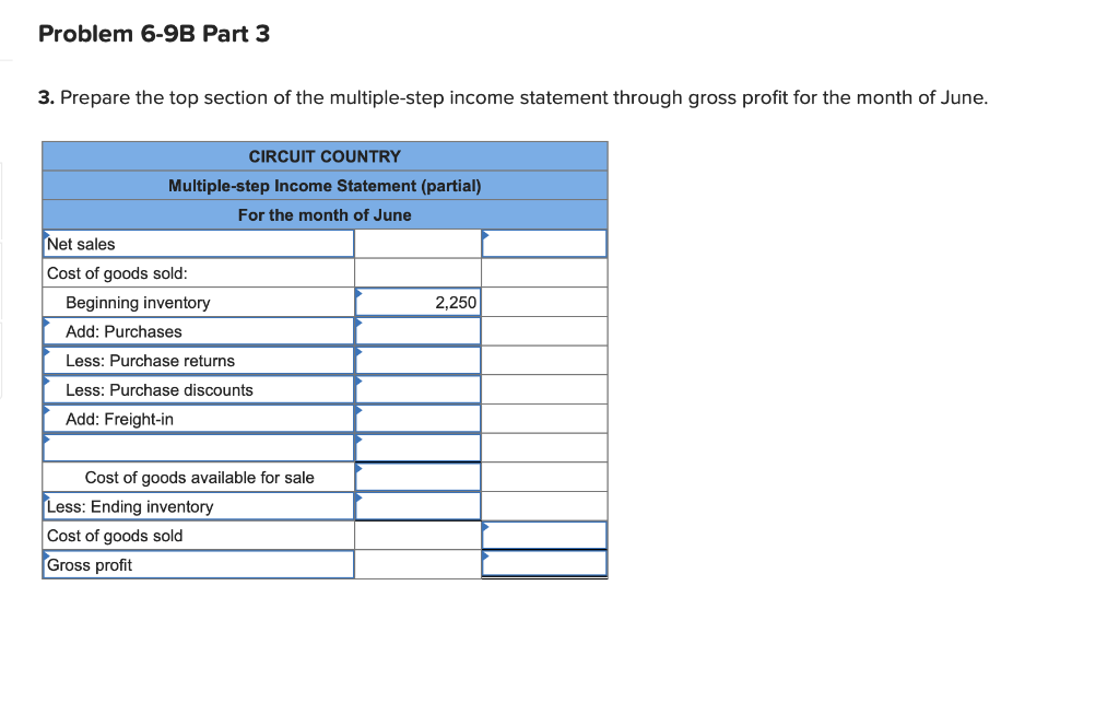 Solved Problem 6-9B Part 3 3. Prepare the top section of the | Chegg.com