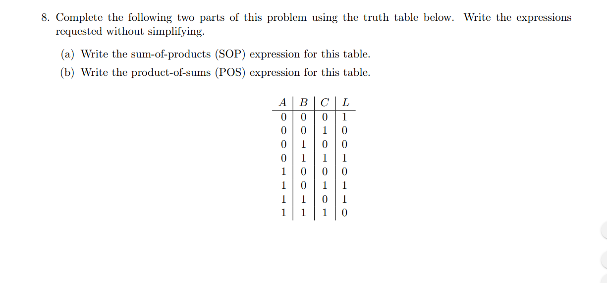 Solved 8. Complete the following two parts of this problem | Chegg.com