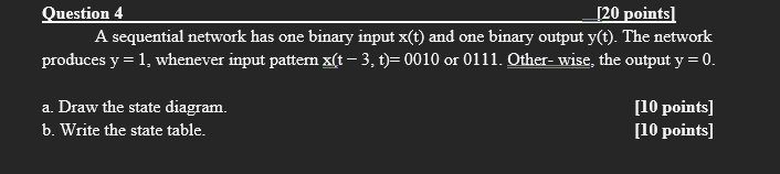 Solved A sequential network has one binary input x(t) and | Chegg.com