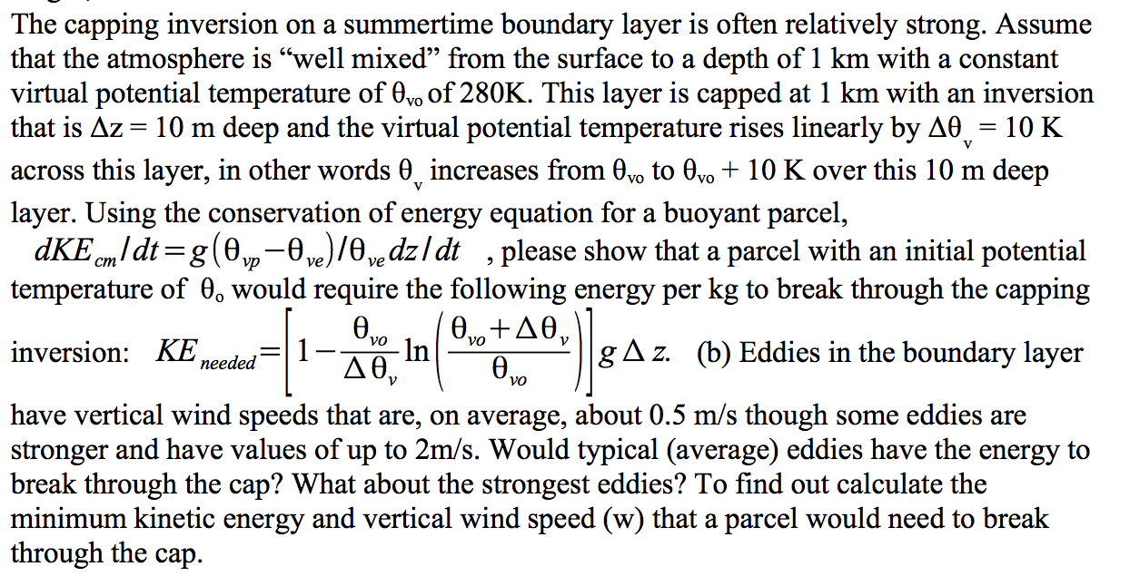 The capping inversion on a summertime boundary layer | Chegg.com