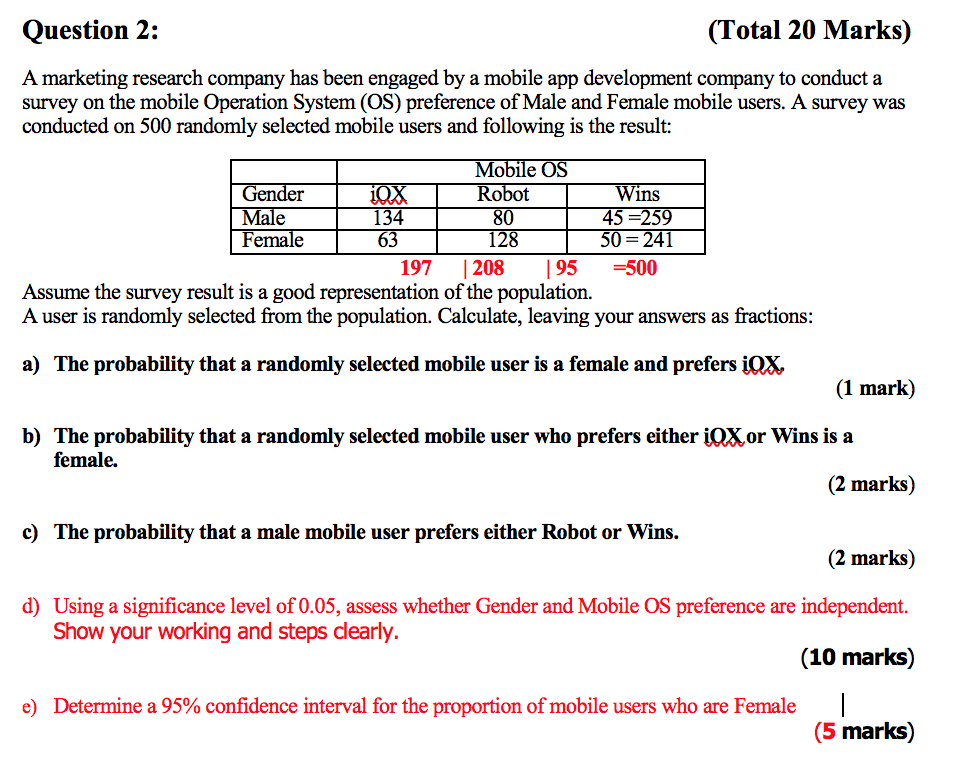 Solved Question 2: (Total 20 Marks) A marketing research | Chegg.com
