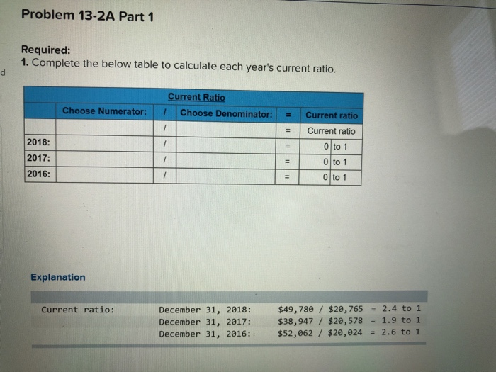 Solved Required information Problem 13-2A Ratios, | Chegg.com