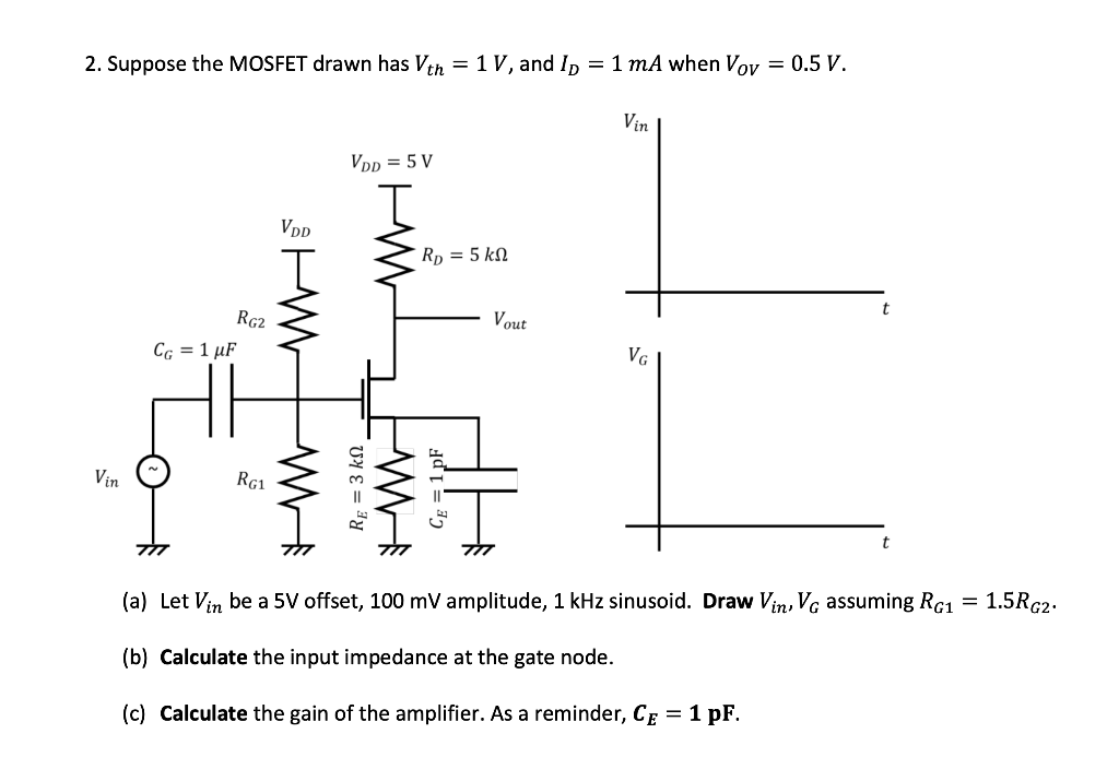 Solved 2. Suppose the MOSFET drawn has Vth=1V, and ID=1 mA | Chegg.com