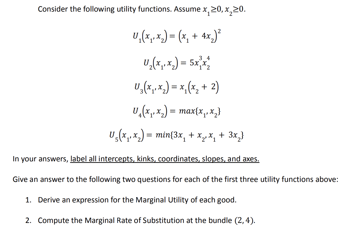 Solved Consider the following utility functions. Assume | Chegg.com