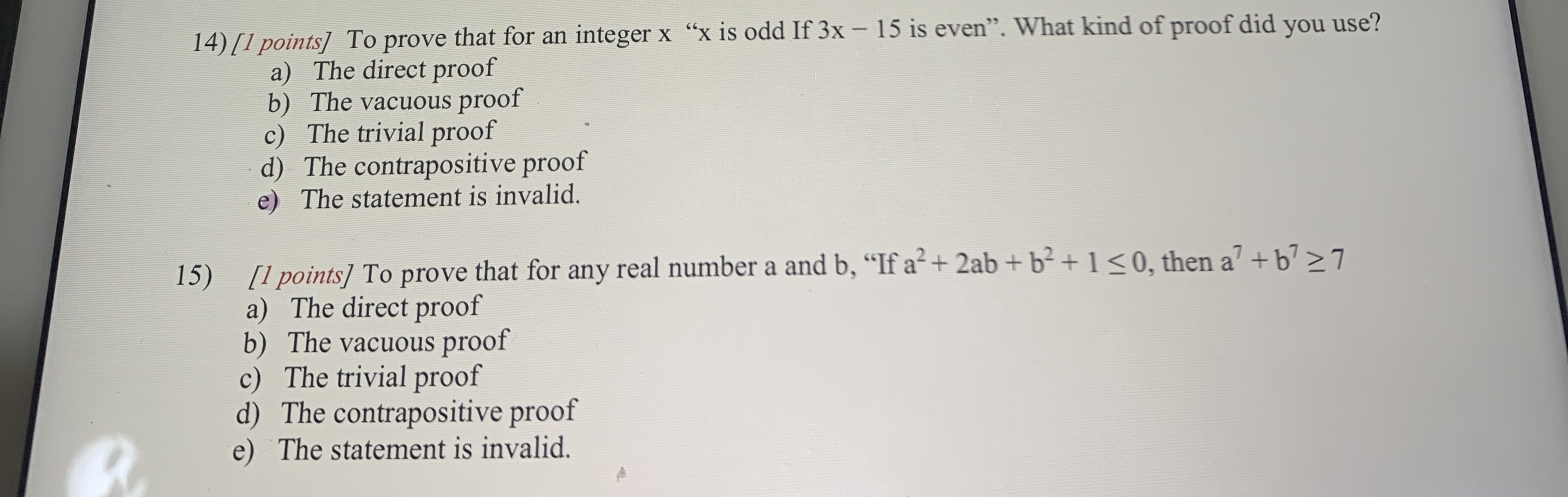 Solved [1 points] To prove that for any real number a and b, | Chegg.com