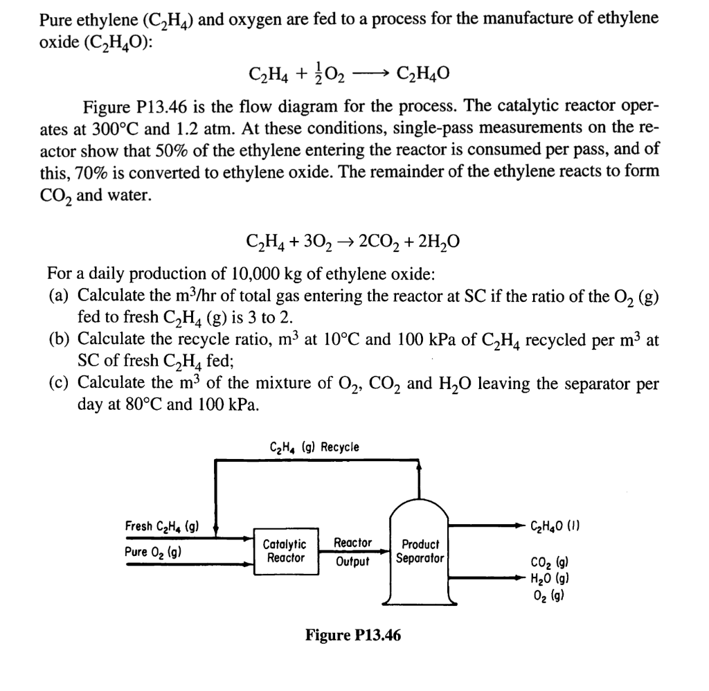 Solved Pure ethylene (C2H4) and oxygen are fed to a process | Chegg.com
