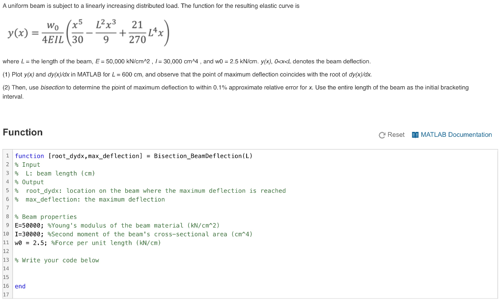 Solved function [root_dydx,max_deflection] | Chegg.com