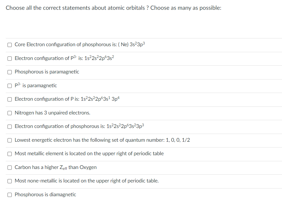 Solved Choose all the correct statements about atomic | Chegg.com