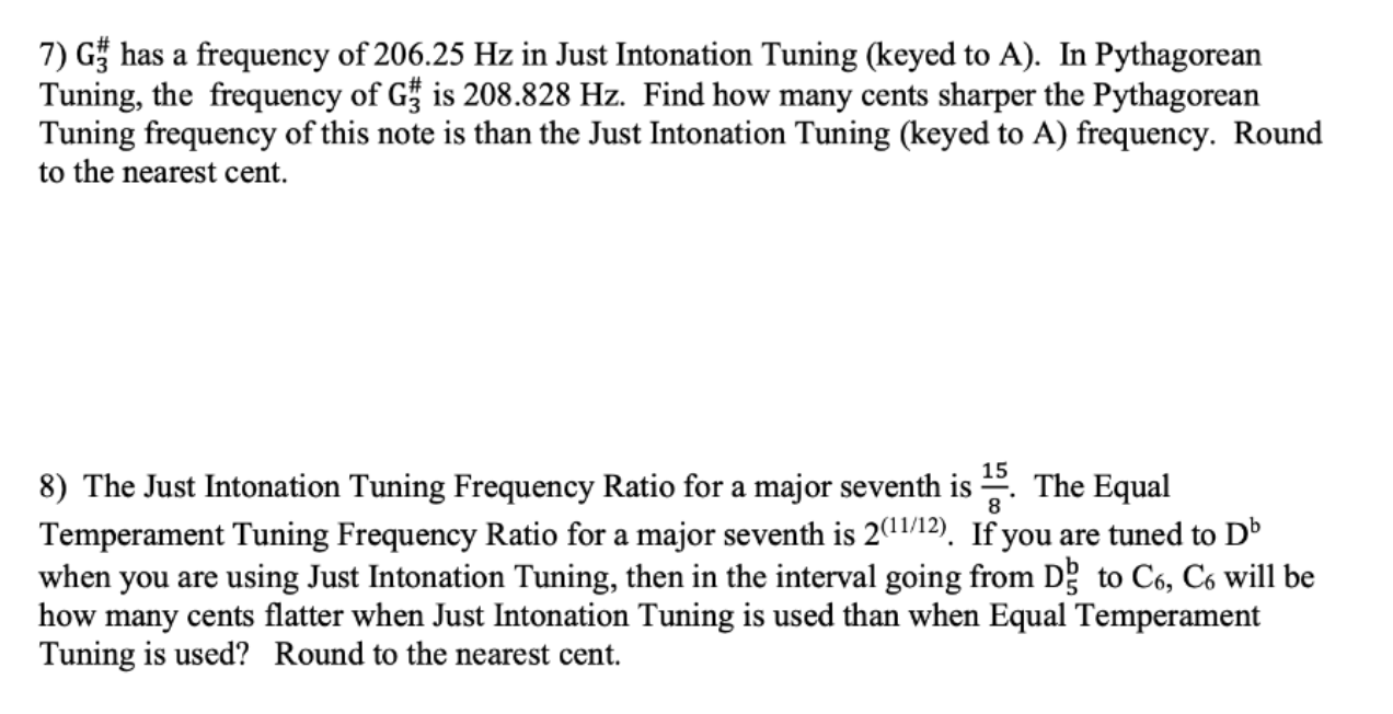 Solved 7) G3# has a frequency of 206.25 Hz in Just | Chegg.com