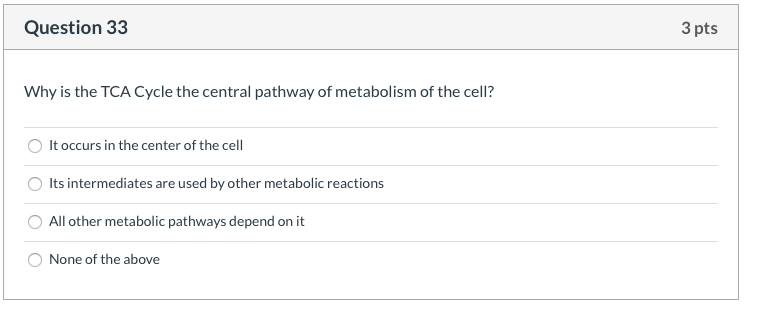 Solved Question 33 3 pts Why is the TCA Cycle the central | Chegg.com