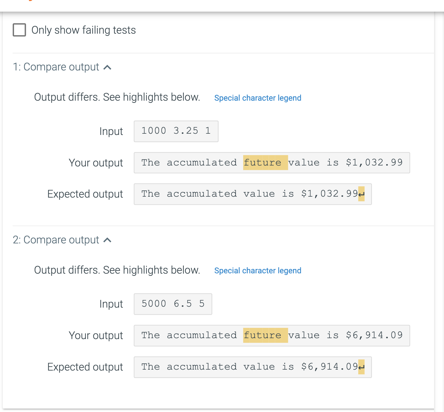 Solved How do I get the same output as the expected | Chegg.com