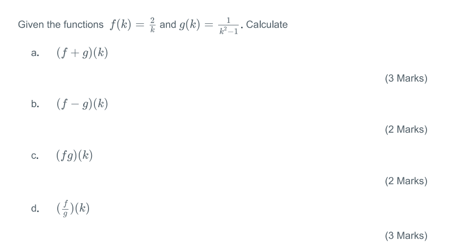 Solved Given the functions f(k)=k2 and g(k)=k2−11. Calculate | Chegg.com