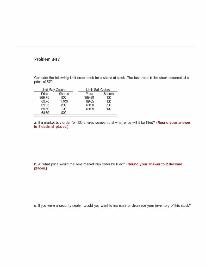 Solved Problem 3 17 Consider The Following Limit Order Book Chegg