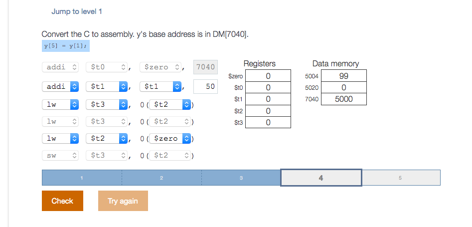Solved Jump to level 1 Convert the C to assembly. y's base | Chegg.com
