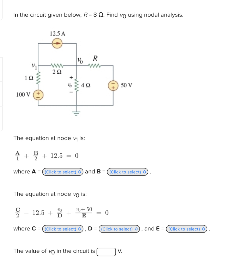 Solved In the circuit given below, R=20Ω. Determine VO. The | Chegg.com