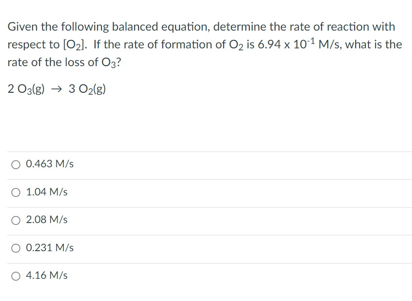 Solved Given the following balanced equation, determine the | Chegg.com
