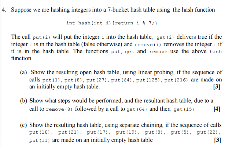 Solved 4. Suppose we are hashing integers into a 7-bucket | Chegg.com