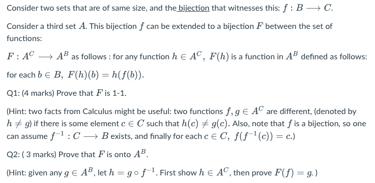 Solved Consider two sets that are of same size, and the | Chegg.com