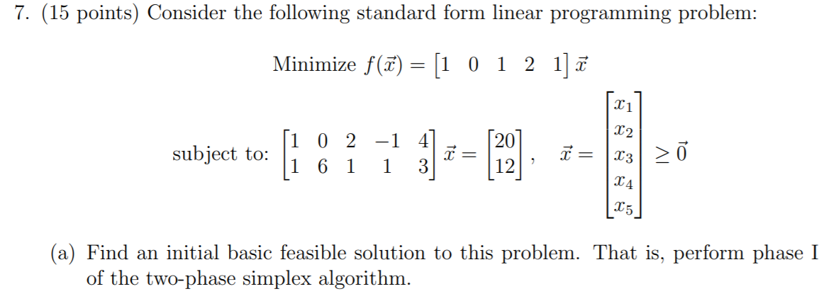 Solved 7 15 Points Consider The Following Standard Form 