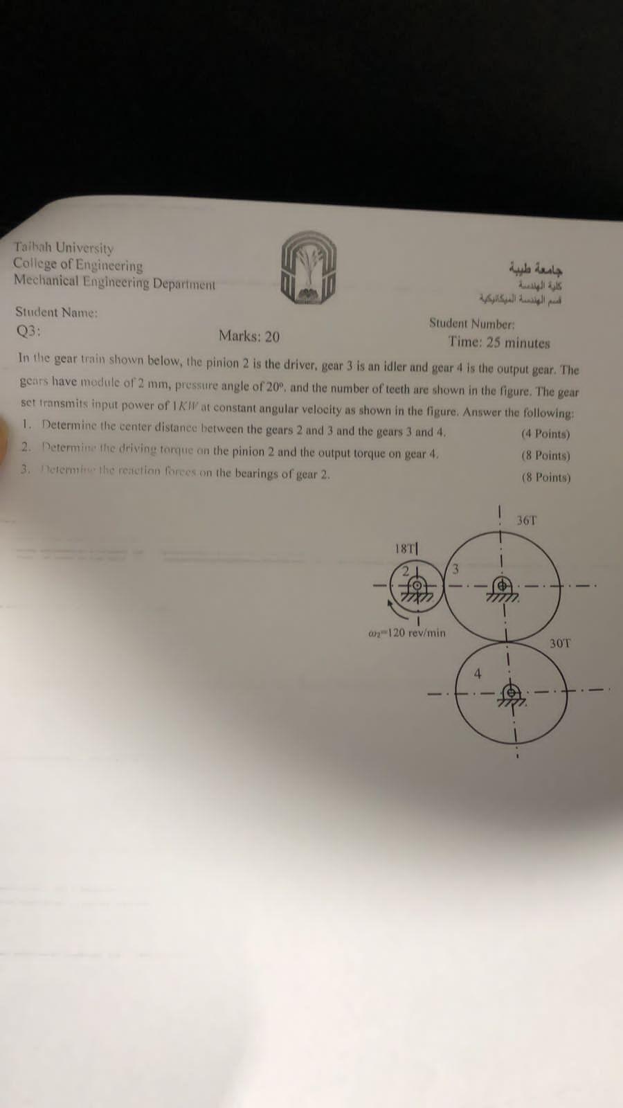 Solved Taibah University College of Engineering Mechanical | Chegg.com