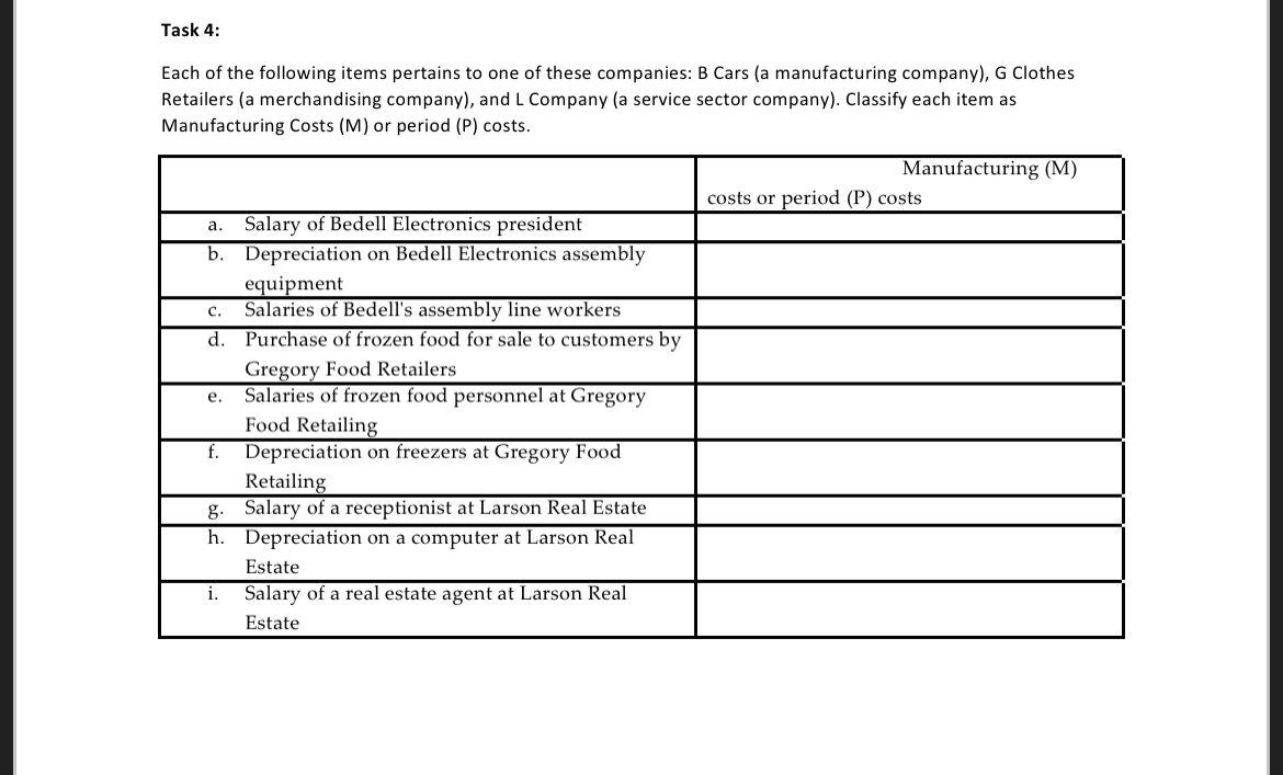 Solved Task 4: Each of the following items pertains to one | Chegg.com