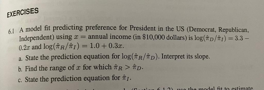 Solved 6 1 A Model Fit Predicting Preference For President