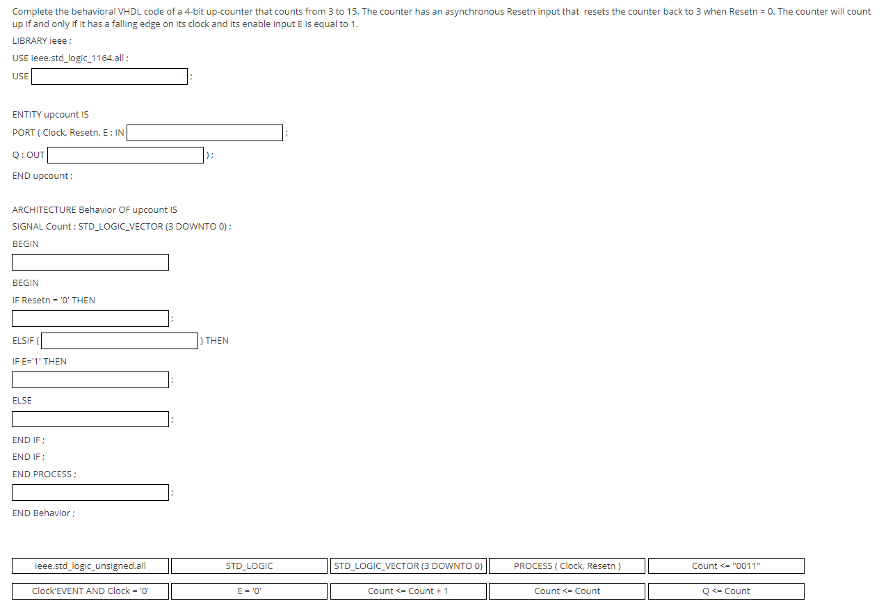 Solved Complete the behavioral VHDL code of a 4-bit | Chegg.com