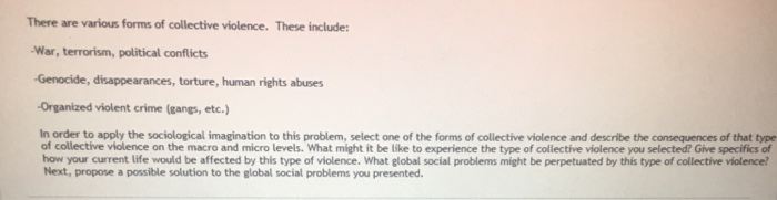 Solved There are various forms of collective violence. These | Chegg.com