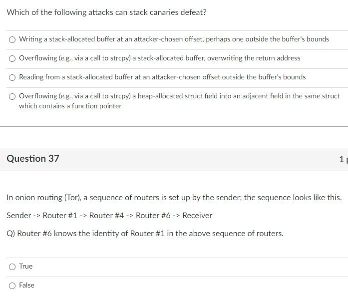 Solved Which of the following attacks can stack canaries | Chegg.com