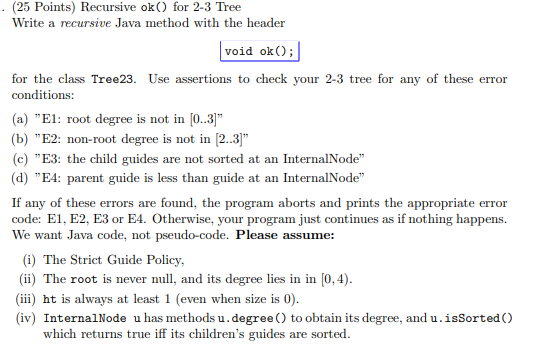 (25 Points) Recursive ok() for 2-3 Tree Write a | Chegg.com