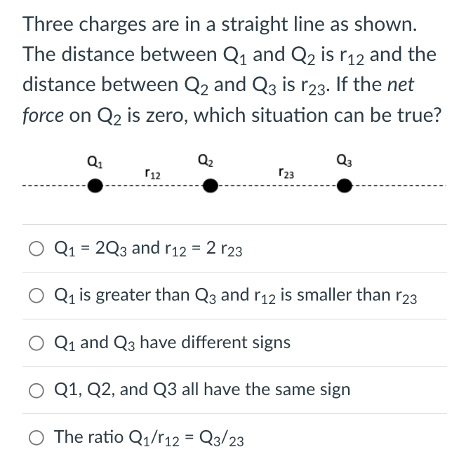 Solved Three charges are in a straight line as shown. The | Chegg.com