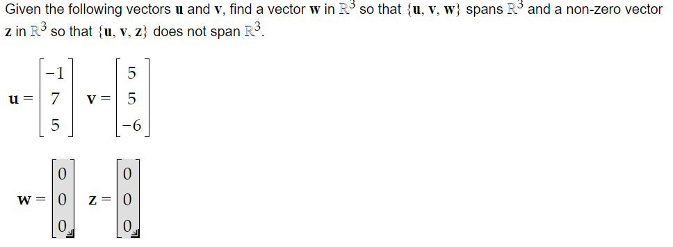 Solved Given the following vectors u and v, find a vector w | Chegg.com