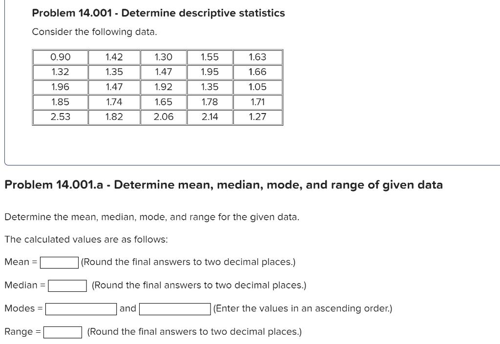 Solved Problem 14.001-Determine descriptive statistics | Chegg.com
