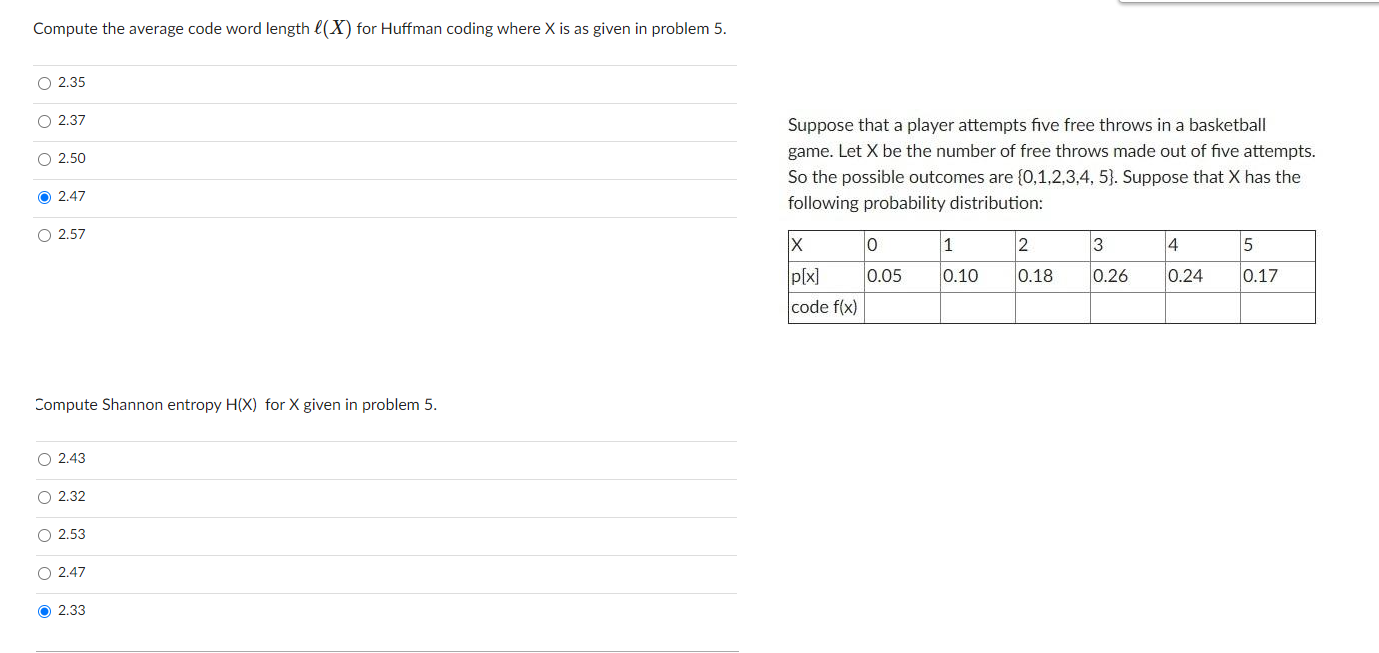 Solved Compute the average code word length l(X) for Huffman | Chegg.com