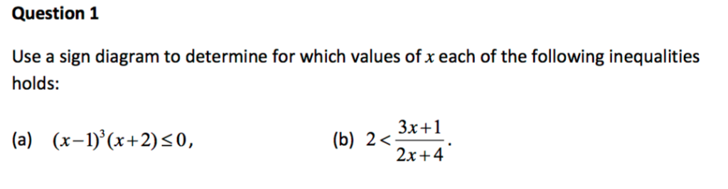 Solved Question 1 Use a sign diagram to determine for which | Chegg.com