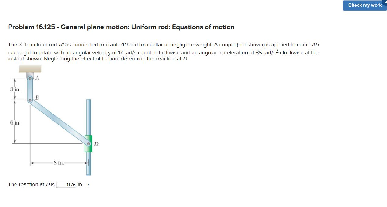 Solved Check my work Problem 16.125 - General plane motion: | Chegg.com