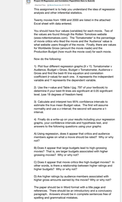 Project Regression and Correlation Papertack Hereto S | Chegg.com