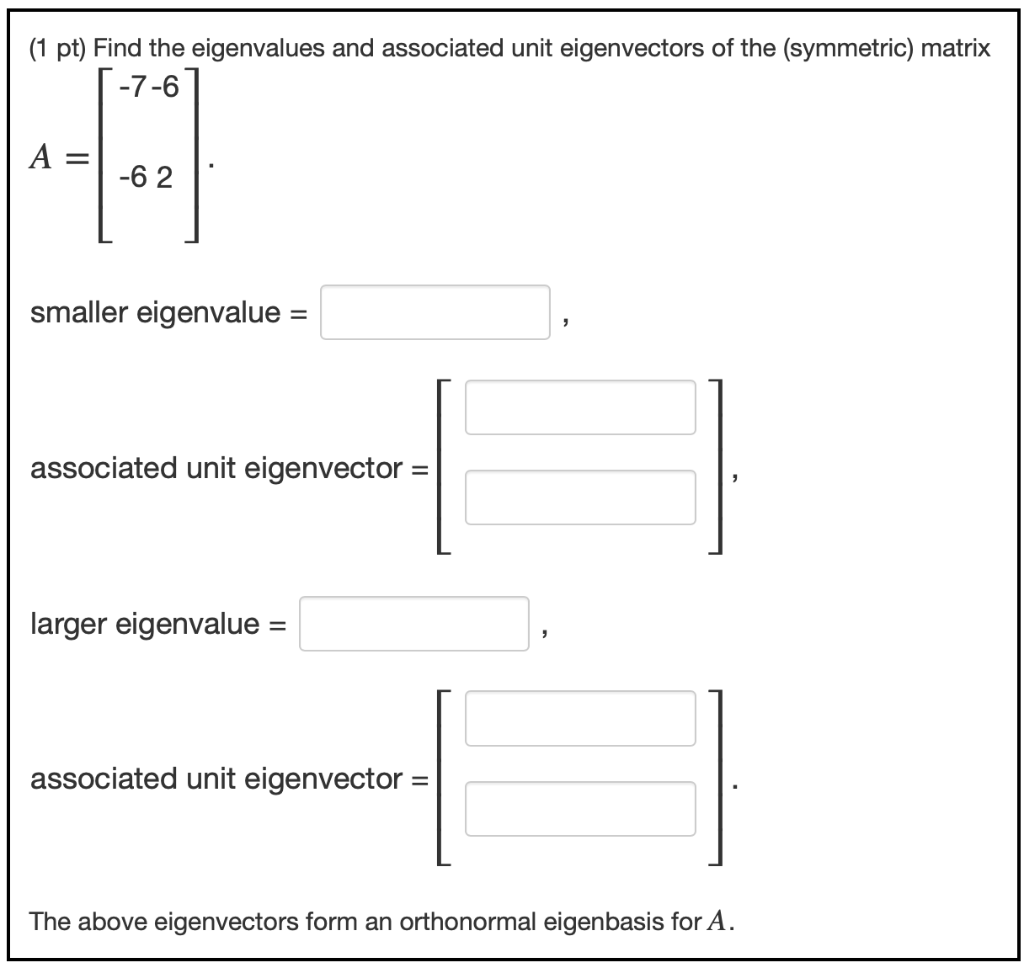 Solved (1 pt) Find the eigenvalues and associated unit | Chegg.com