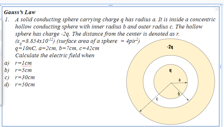 Solved Gauss's Law 1. A solid conducting sphere carrying | Chegg.com