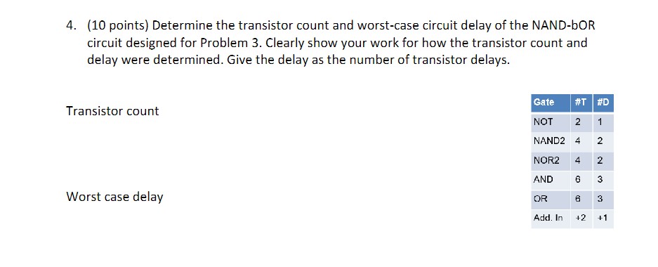 Solved 4. (10 points) Determine the transistor count and | Chegg.com