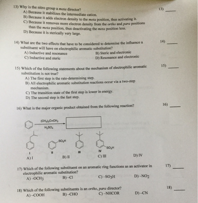 Solved 13) Why is the nitro group a meta director? 13) A) | Chegg.com