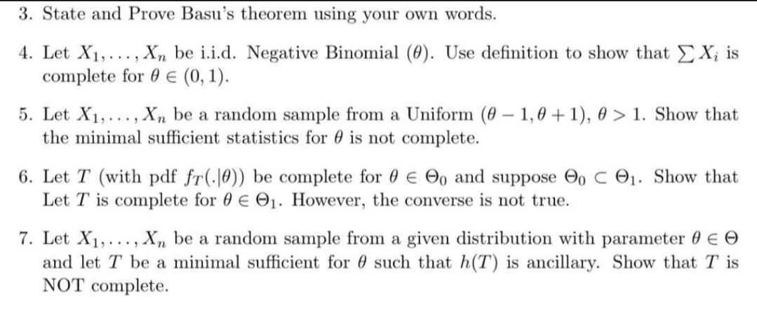 Solved 3 State And Prove Basus Theorem Using Your Own