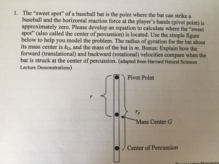 Solved 1. The sweet spot" of a baseball bat is the point | Chegg.com