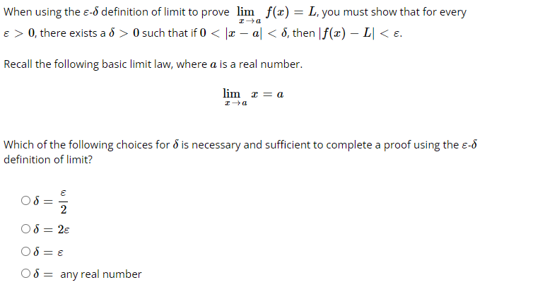 Solved When using the e-8 definition of limit to prove lim | Chegg.com