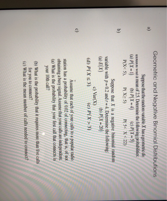 Solved Geometric and Negative Binomial Distributions a) | Chegg.com