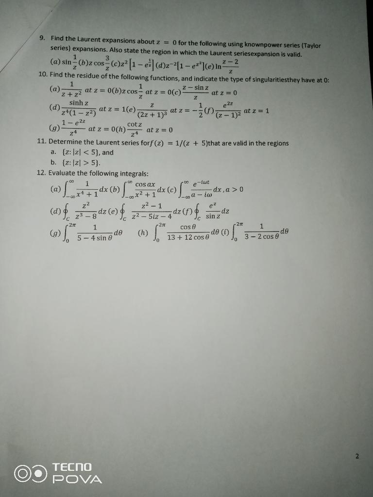 Solved Phys 601 Exercises on Sequences, Series and Residues | Chegg.com
