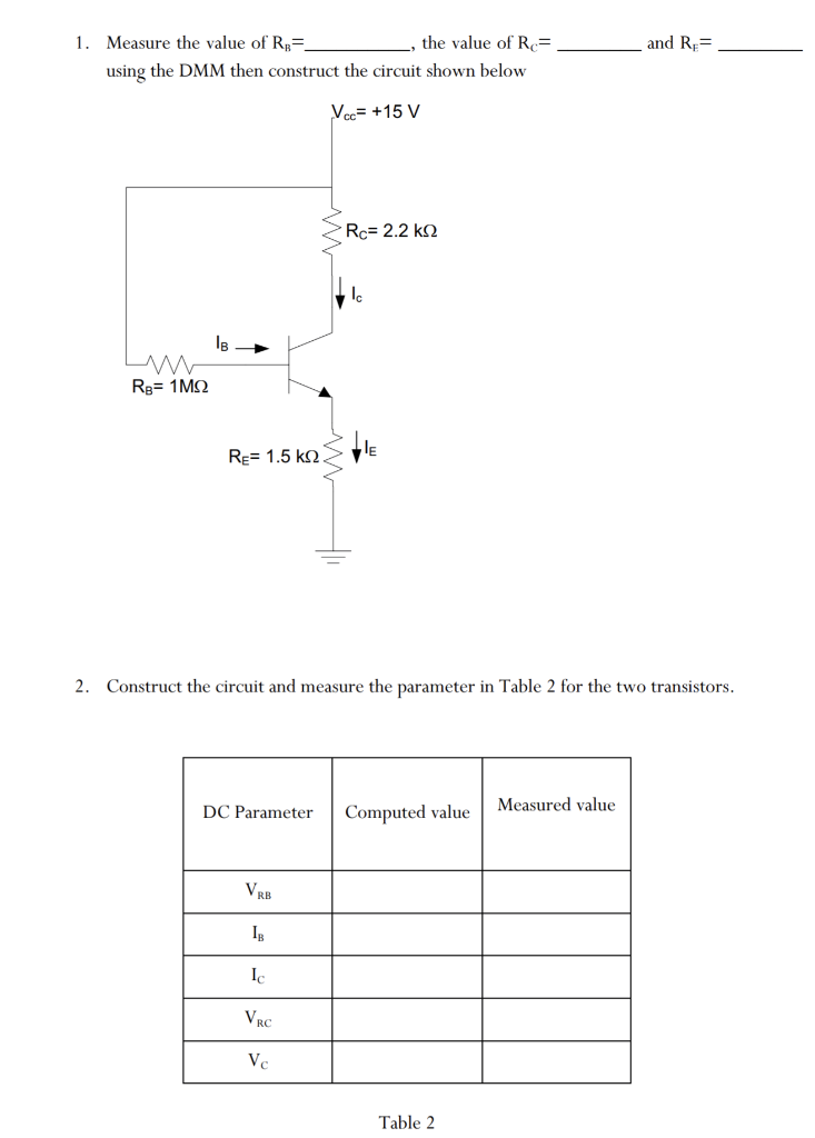 Solved Part 1: Fixed Base Bias and the value of Rc= 1. | Chegg.com