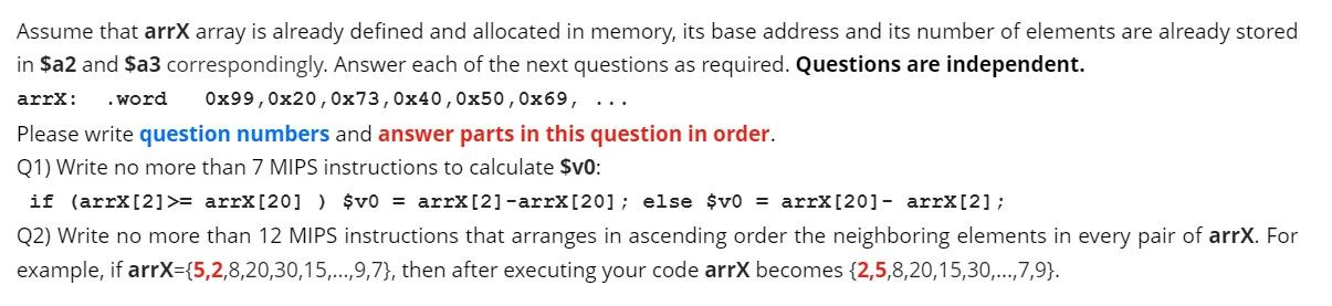 Solved Assume That Arrx Array Is Already Defined And 