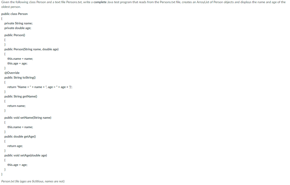 Solved Given the following class Person and a text file | Chegg.com